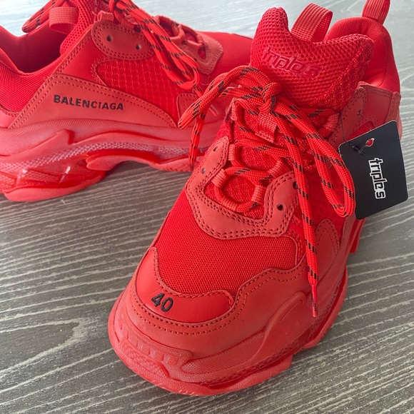 Balenciaga | Shoes | Balenciaga Triple S Red Sneakers New | Poshmark